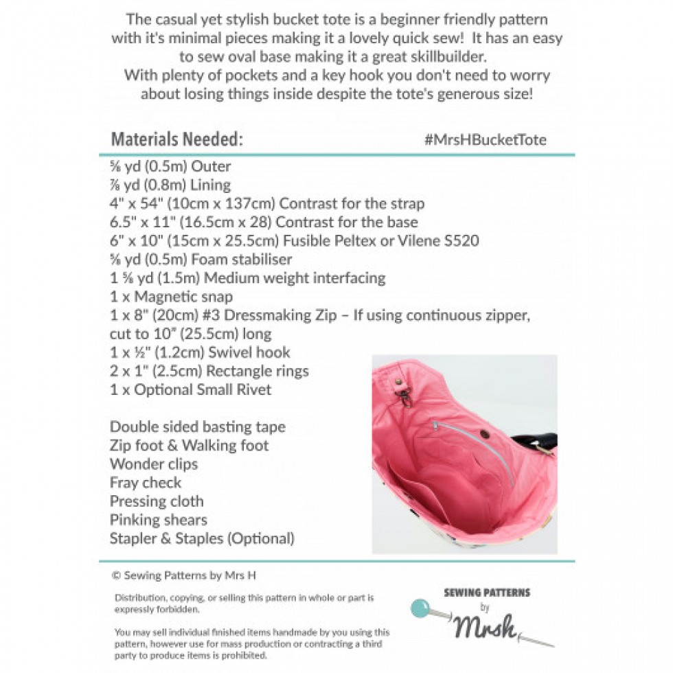 Mrs H Patterns Paper Sewing Pattern The Bucket Tote | Minerva