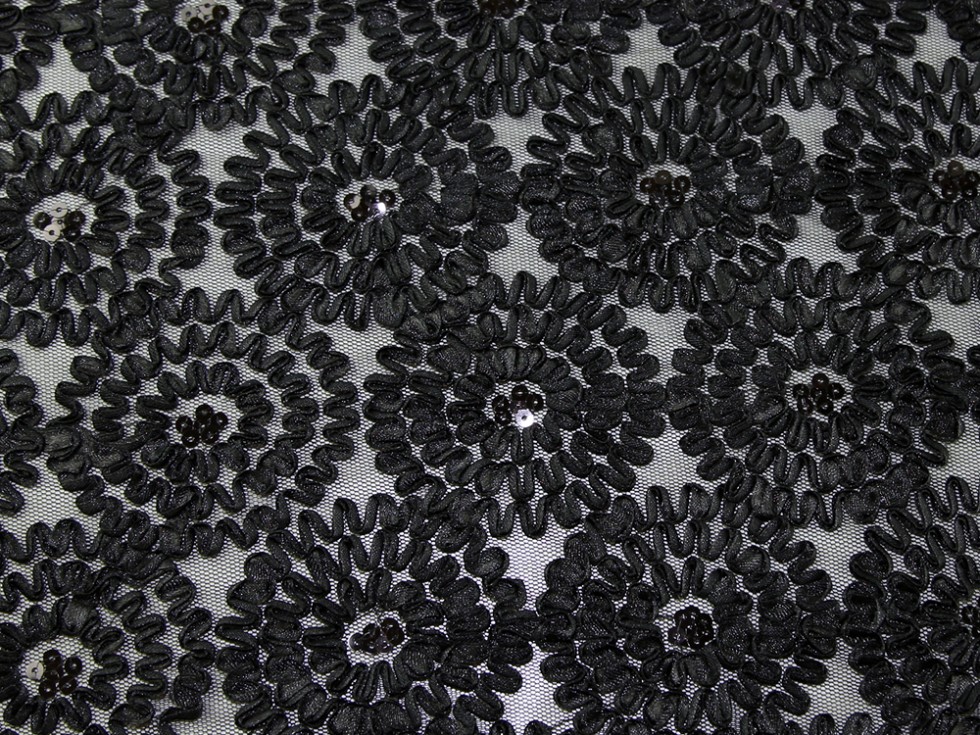 Santa Fe Embroidered Lace Fabric Black | Minerva