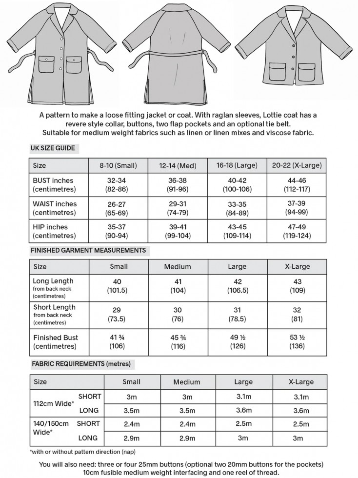 Sewgirl Paper Sewing Pattern Lottie Coat | Minerva